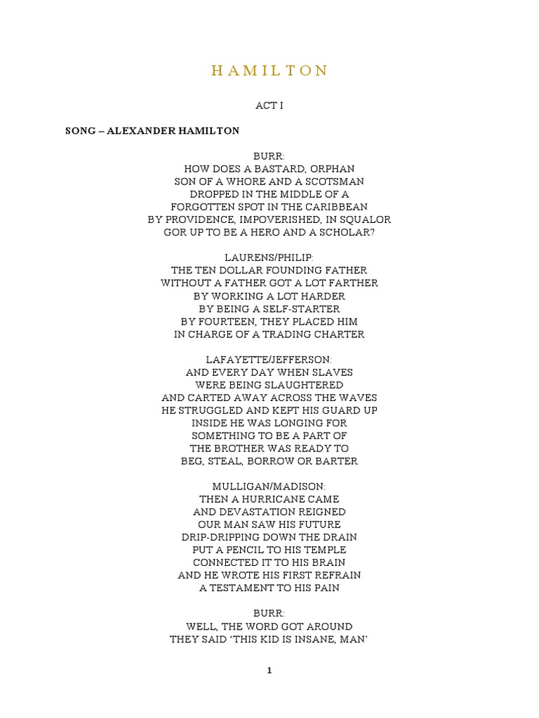 Song - Alexander Hamilton | PDF | Hamilton (Musical) | Alexander Hamilton