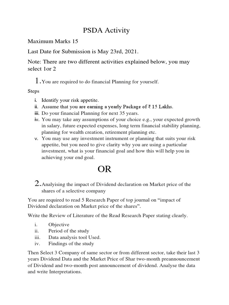 PSDA Activity - Financial Management | PDF