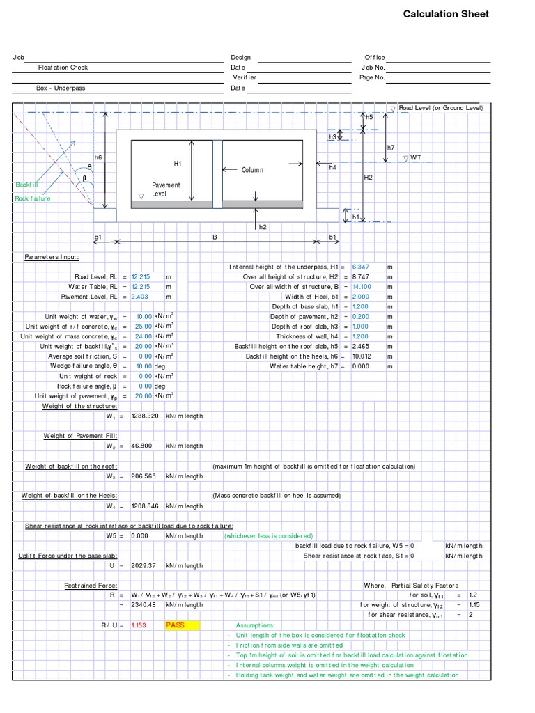 Calculation Sheet Floatation Check | PDF | Mechanical Engineering ...