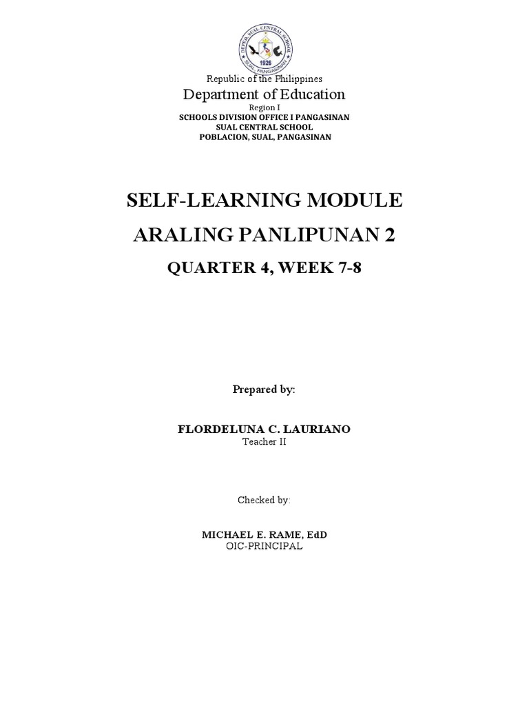 Self-Learning Module Araling Panlipunan 2: Quarter 4, Week 7-8 | PDF