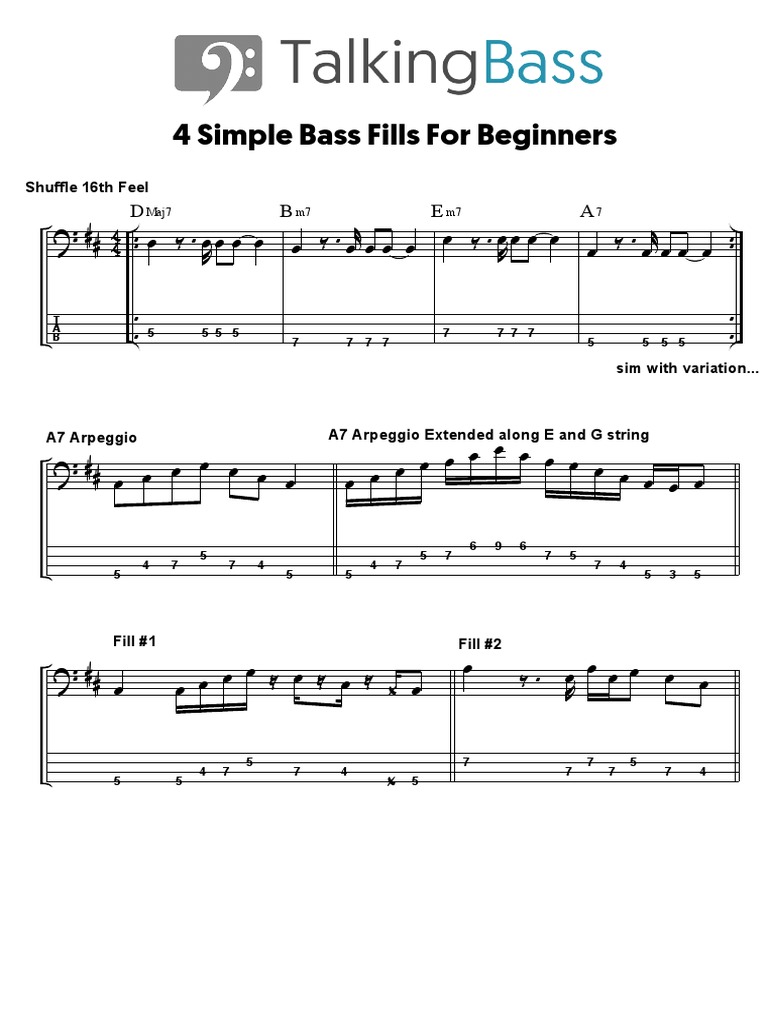 4 Simple Bass Fills For Beginners | PDF | Musical Instruments | Music ...