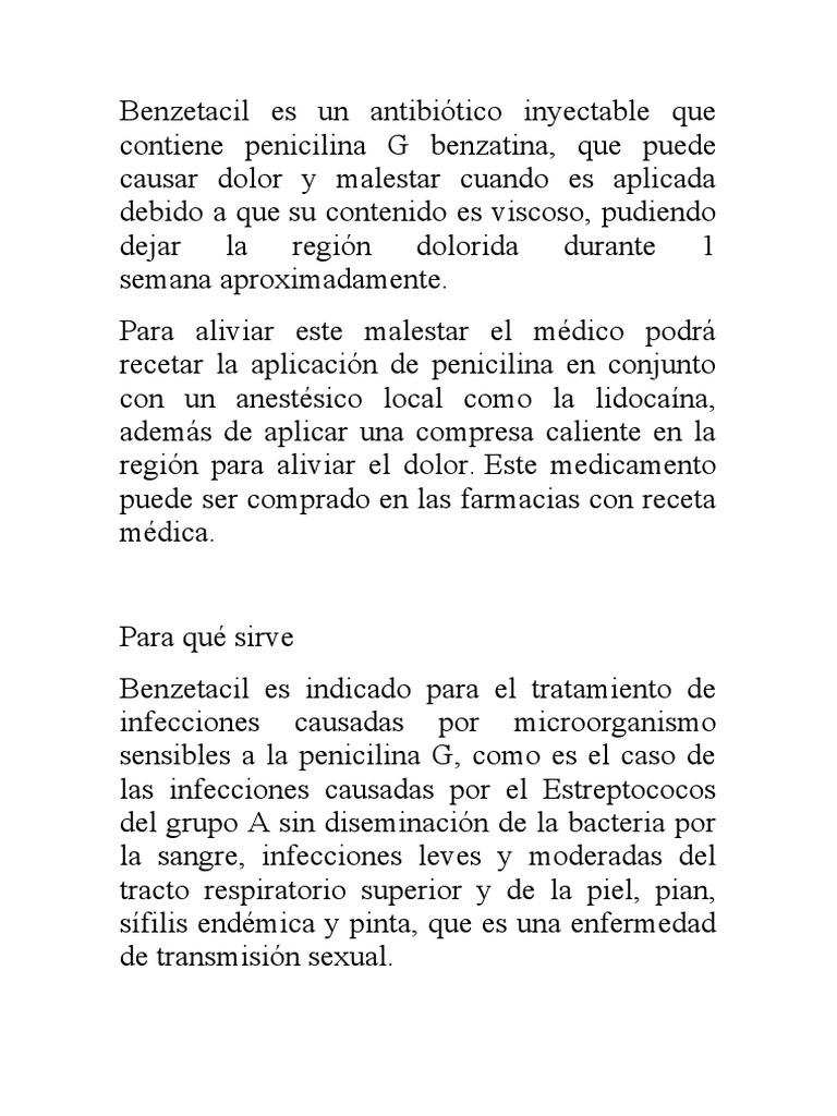 Benzetacil Es Un Antibiótico Inyectable Que Contiene Penicilina G ...