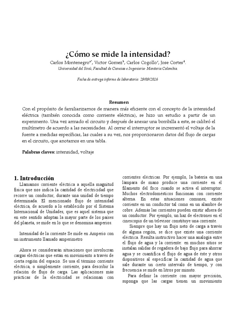 Como Se Mide La Intensidad | PDF | Corriente eléctrica | Ingenieria Eléctrica