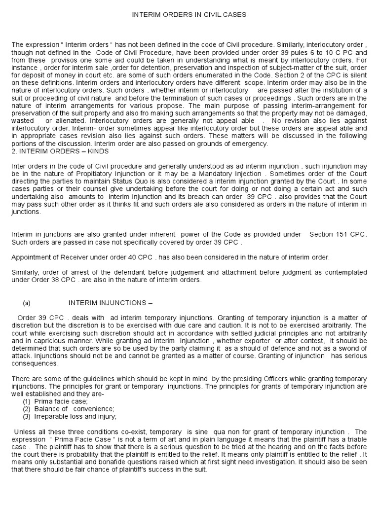 Interim Order in Civil Cases | PDF | Injunction | Lawsuit