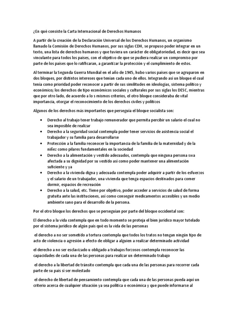 En Qué Consiste La Carta Internacional de Derechos Humanos | PDF ...