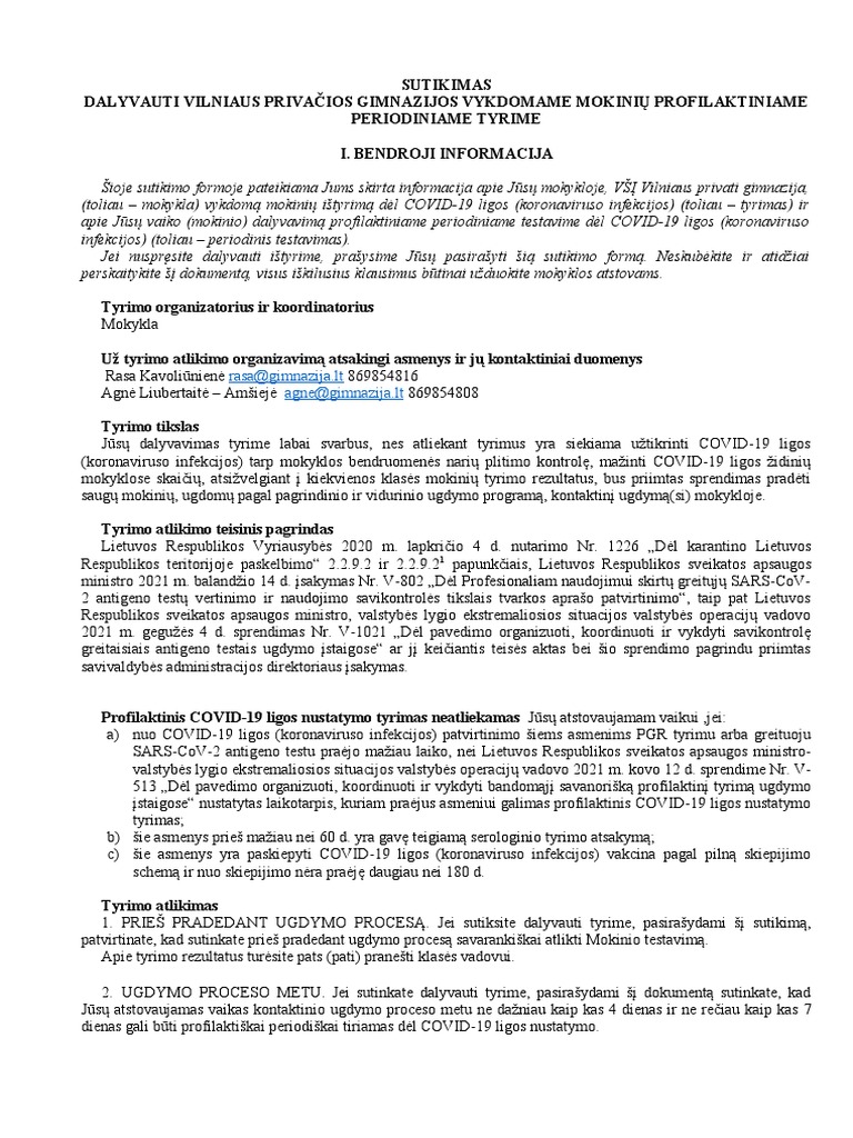 Sutikimas Del Dalyvavimo Periodiniame Tyrime | PDF