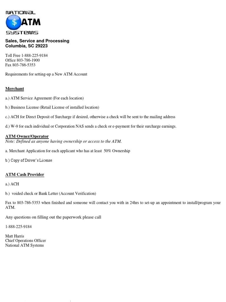 ATM Setup Requirements Guide for Merchants, Owners and Providers | PDF ...