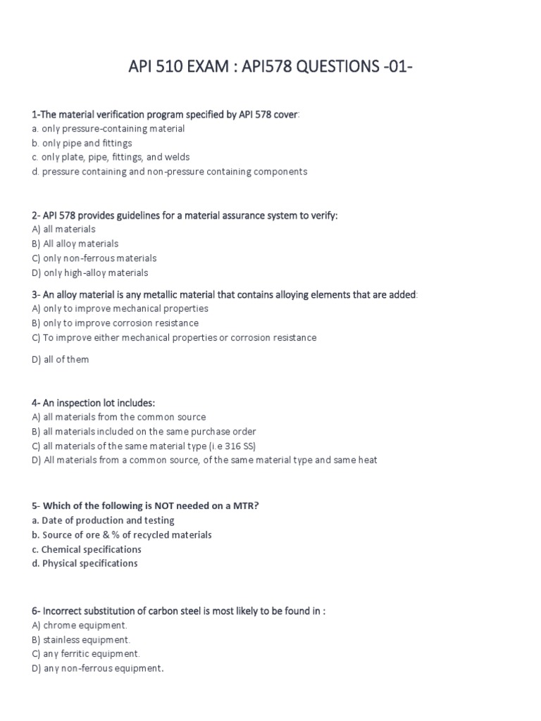 API 510 Exam: API 578 Material Verification | PDF