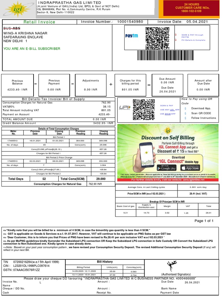 IGL Bill Payment and Details Guide | PDF | Value Added Tax | Receipt