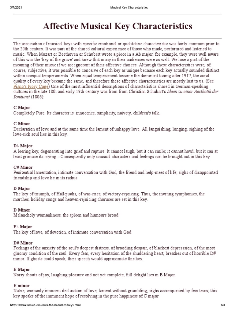 Musical Key Characteristics | PDF | Love