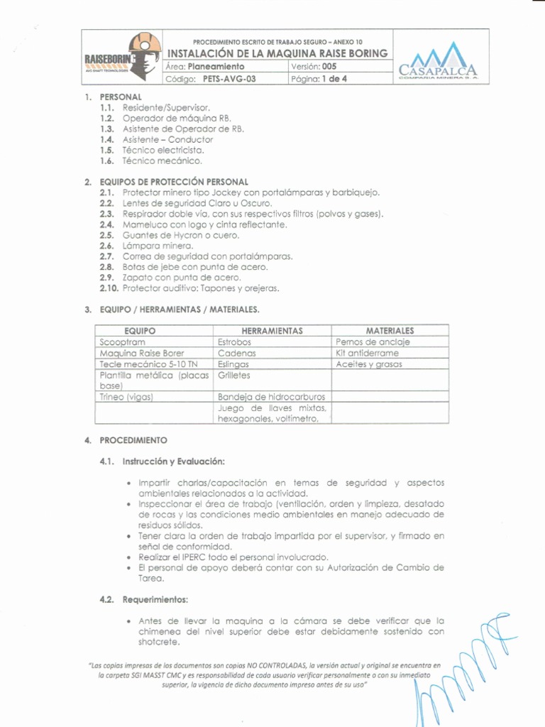 Pets-Avg-03 Instalacion de Maquina Raise Boring | PDF