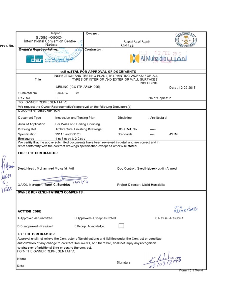 ITP for Painting Works Approval | PDF | Specification (Technical ...