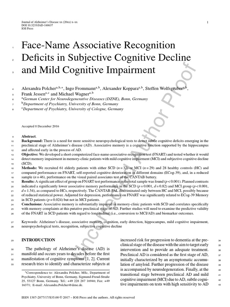 Face Name Associative Recognition | PDF | Memory | Alzheimer's Disease