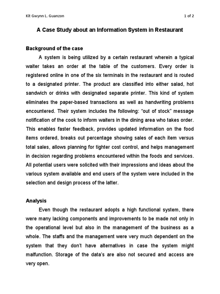 A Case Study About An Information System in Restaurant: Background of ...