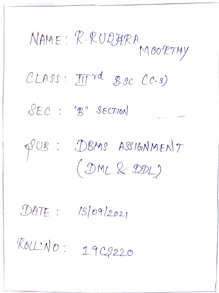 DBMS Assignment DML &DDL | PDF | Computing | Computer Programming Tools DBMS Assignment DML &DDL | PDF | Computing | Computer Programming Tools