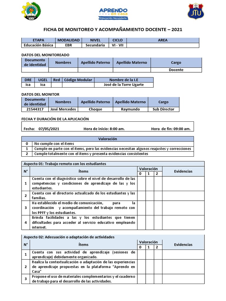 Ficha de Monitoreo | PDF | Evaluación | Aprendizaje