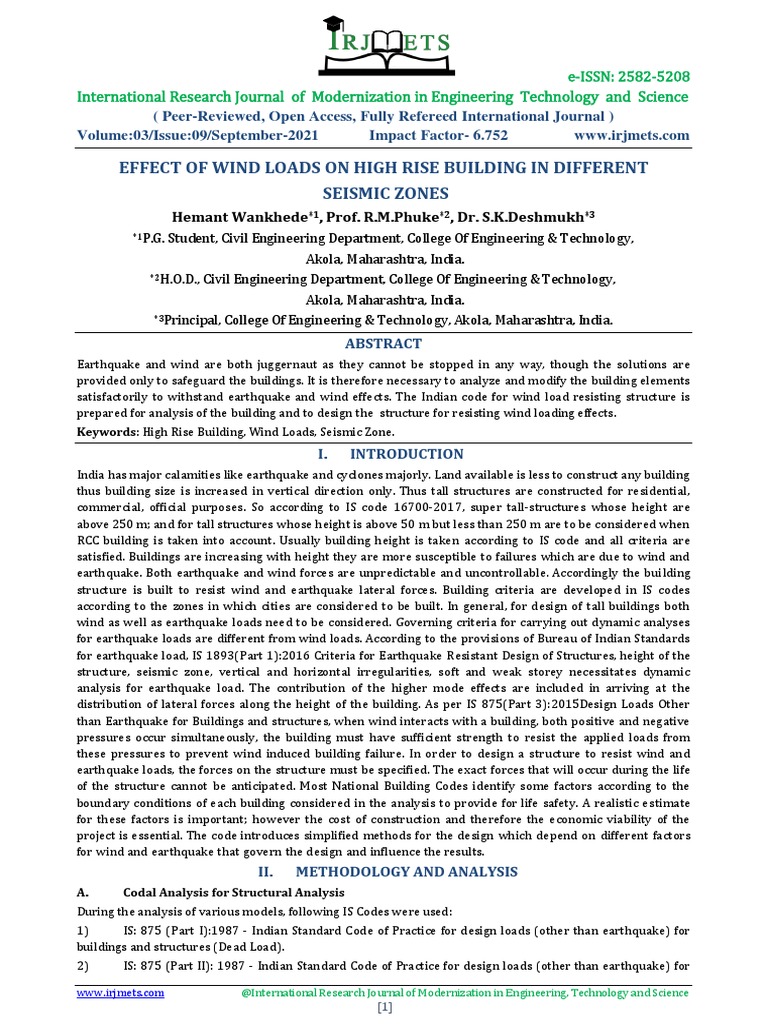 Effect of Wind Loads On High Rise Building in Different Seismic Zones ...
