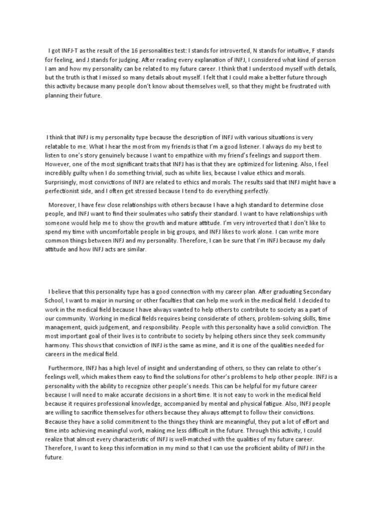 16 Personality Written Reflection | PDF | Personality Type ...