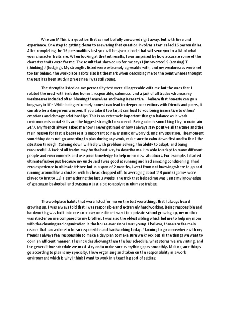 16 Personality Written Reflection | PDF | Psychological Concepts ...