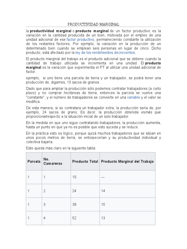 Productividad Marginal | PDF | Negocios económicos | Producción y ...