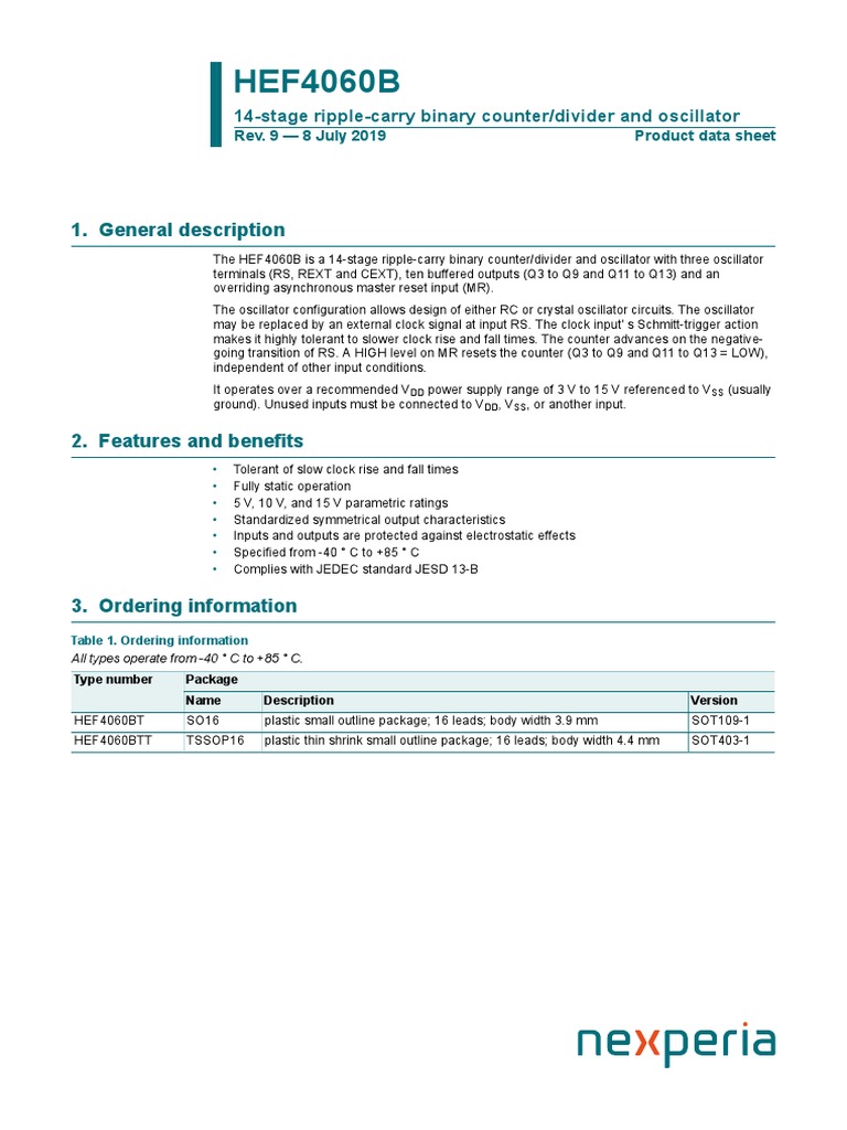 HEF4060B | PDF | Electronic Oscillator | Physical Quantities