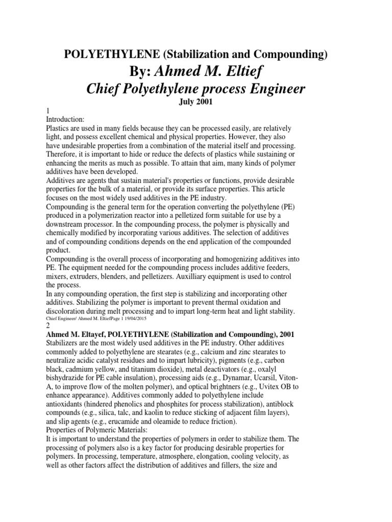 POLYETHYLENE (Stabilization and Compounding) | PDF | Radical (Chemistry ...