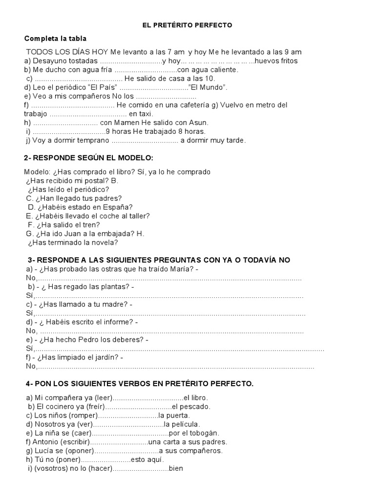 El Pretérito Perfecto | PDF