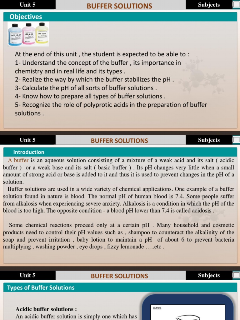 Unit 5 - Buffer Solutins - Subjects 0 | PDF | Buffer Solution | Acid