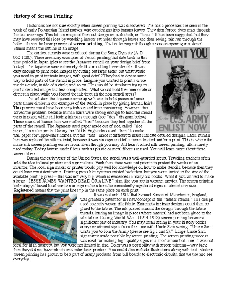 History of Screen Printing Techniques | PDF | Textiles | Silk