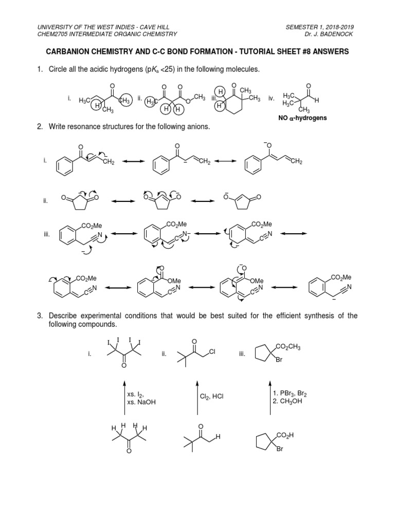 Carbonyl Chemistry Tutorial #8 2018-2019 Answers | PDF | Ketone | Alkene