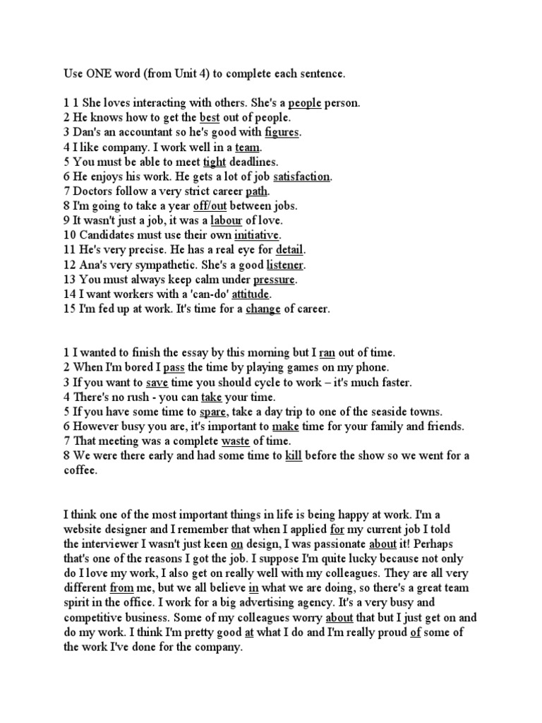 Unit 4 - Vocabulary Exercises | PDF