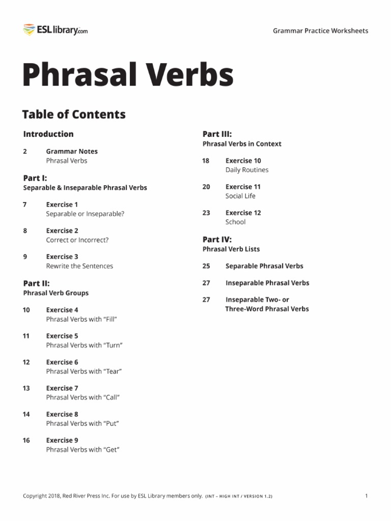Phrasal Verbs - ESL Library | PDF