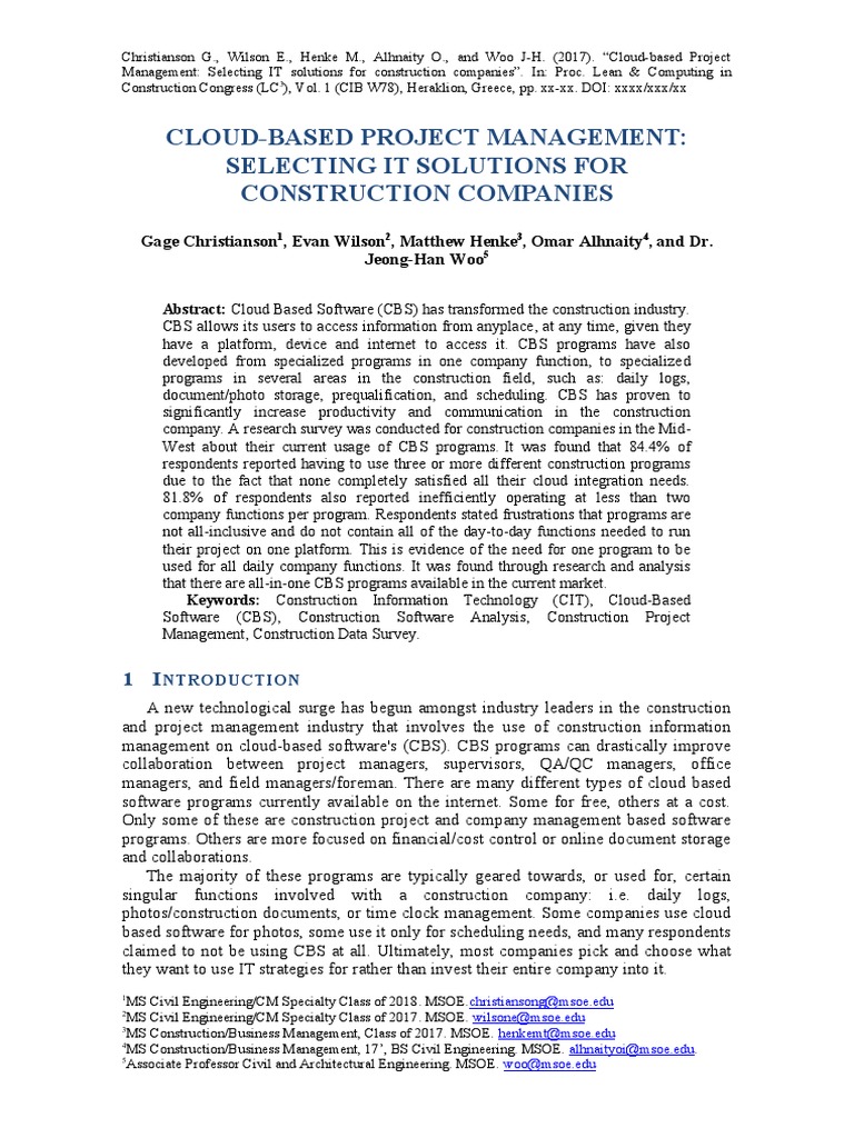Cloud-Based Project Management: Selecting It Solutions For Construction ...