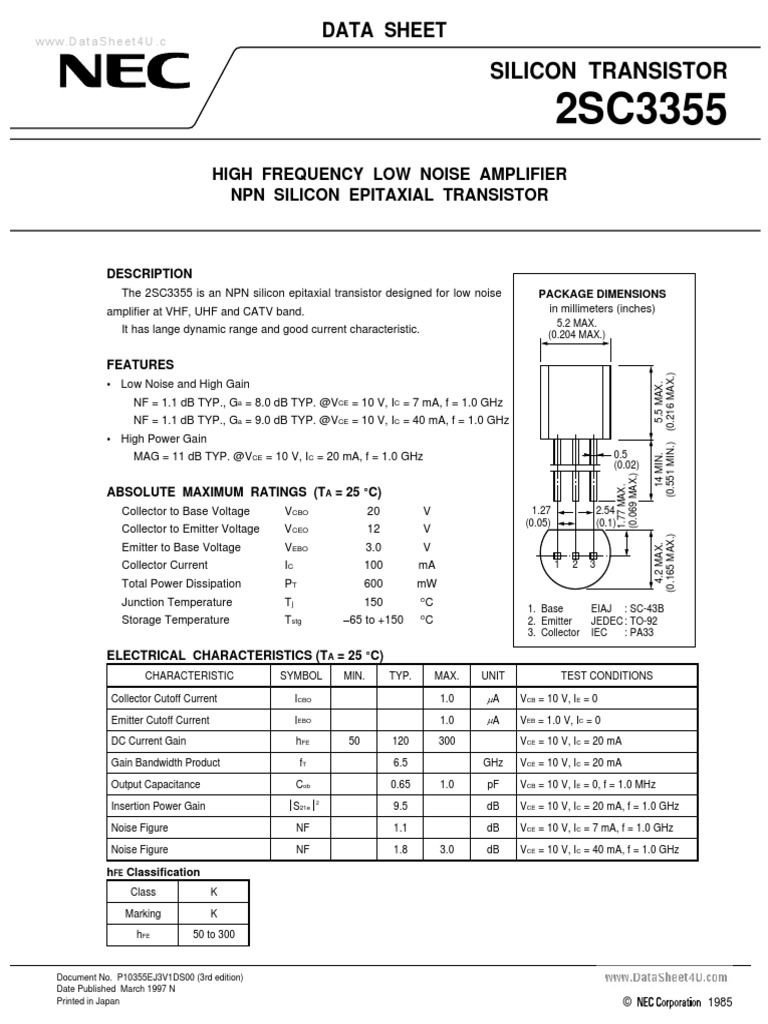 Silicon Transistor: Data Sheet Data Sheet | PDF | Bipolar Junction ...