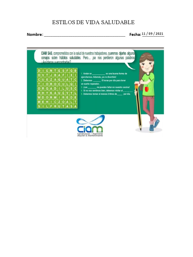 Sopa de Letras Estilos de Vida Saludable | PDF