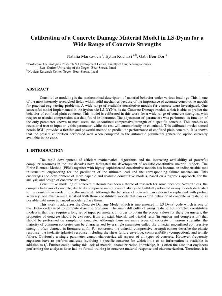 Calibration of A Concrete Damage Material Model in LS-Dyna For A Wide ...