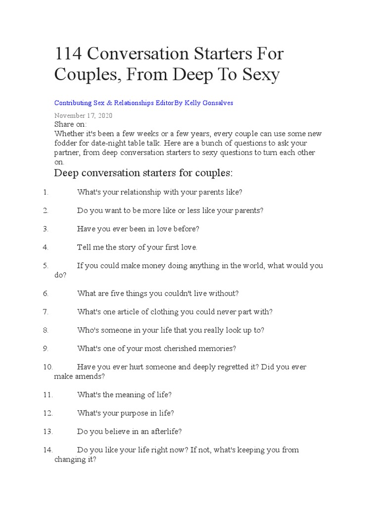 114 Conversation Starters For Couples | PDF | Love