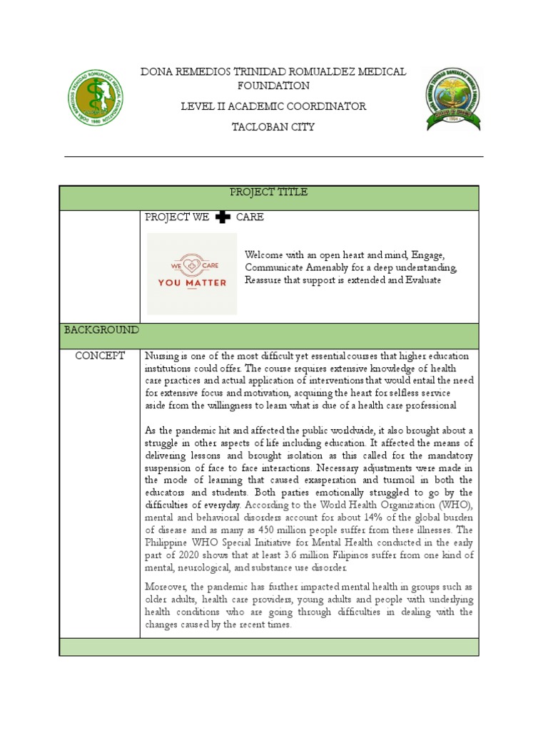 Project WE CARE | PDF | Mental Health | Health Care