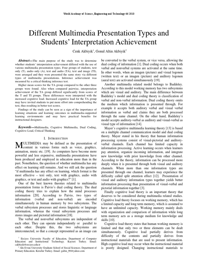 Different Multimedia Presentation Types and Students' Interpretation ...