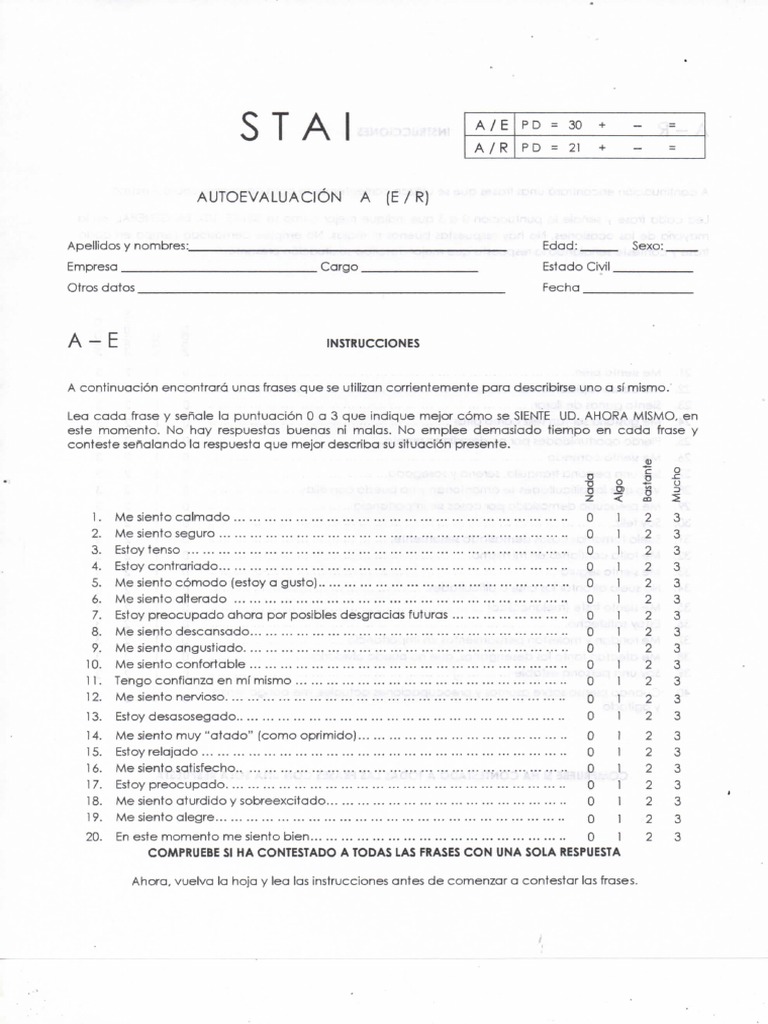 Formato de Respuestas de Stai | PDF