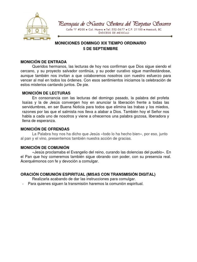 Moniciones Septiembre 2021 | PDF | Misa (liturgia) | eucaristía