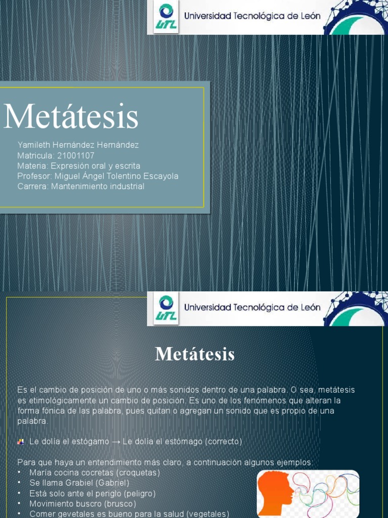 Metátesis (EOyE) Exposición | PDF | Artes del lenguaje y disciplina ...