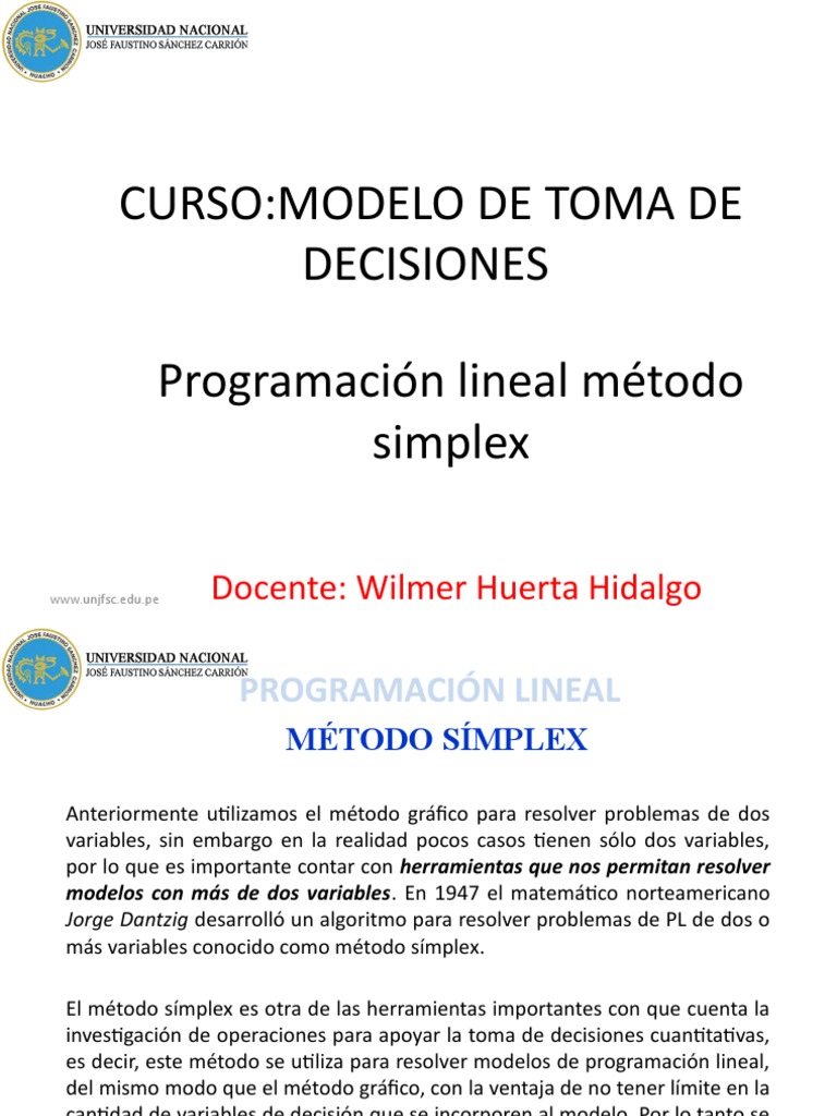 Método Simplex para Decisiones | PDF | Programación lineal | Algoritmos