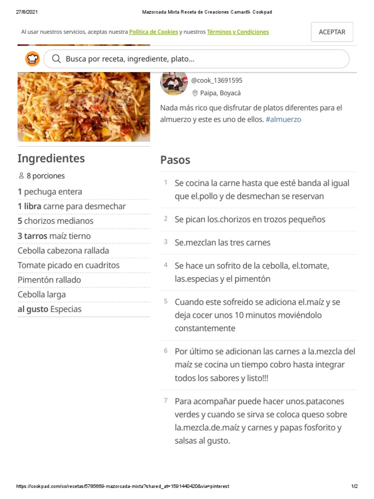 Mazorcada Mixta Receta de Creaciones Camaxtli - Cookpad | PDF | Cocina ...