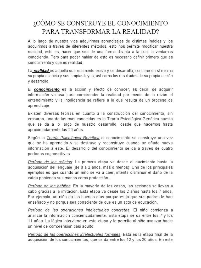 Cómo Se Construye El Conocimiento para Transformar La Realidad | PDF | Conocimiento | Aprendizaje