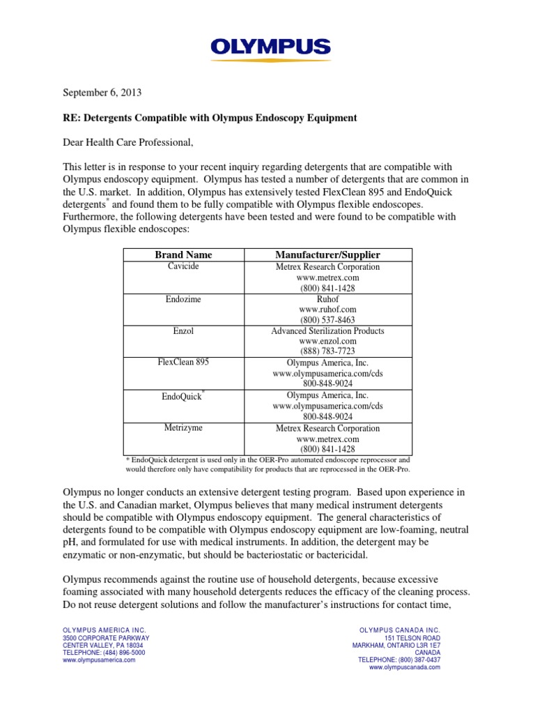 RE: Detergents Compatible With Olympus Endoscopy Equipment | PDF ...