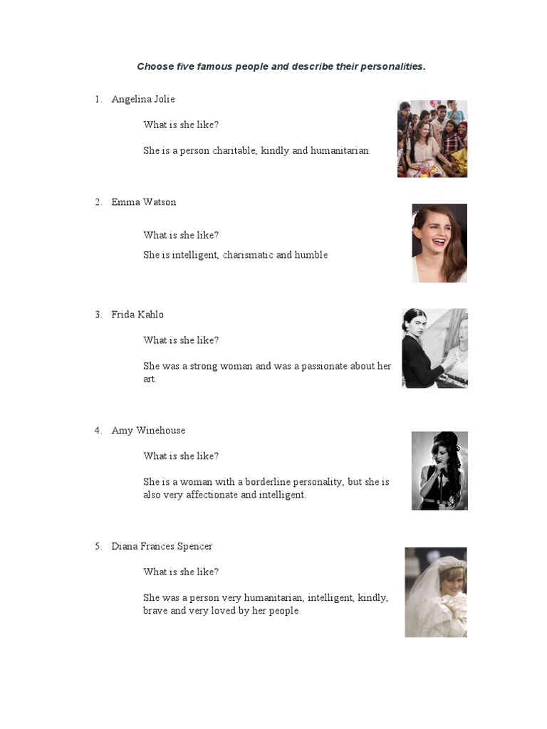 Choose Five Famous People and Describe Their Personalities | PDF