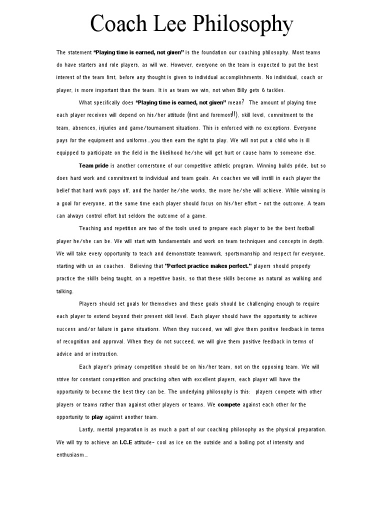 Football Philosophy | PDF | Behavioural Sciences | Behavior Modification