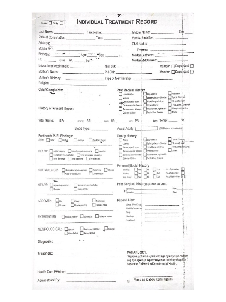 Individual Treatment Record | PDF