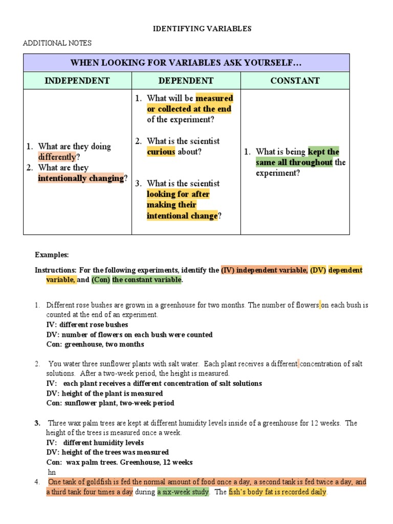 IDENTIFYING VARIABLES Review | PDF | Botany | Plants